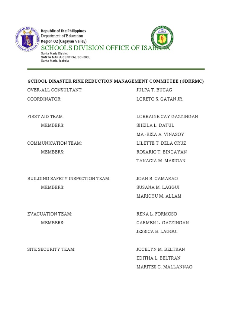 Schools Division Office of Isabela: School Disaster Risk Reduction ...