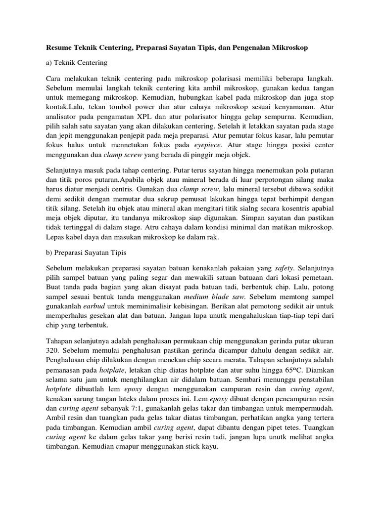 Resume Teknik Centering, Preparasi Sayatan Tipis, Dan Pengenalan ...