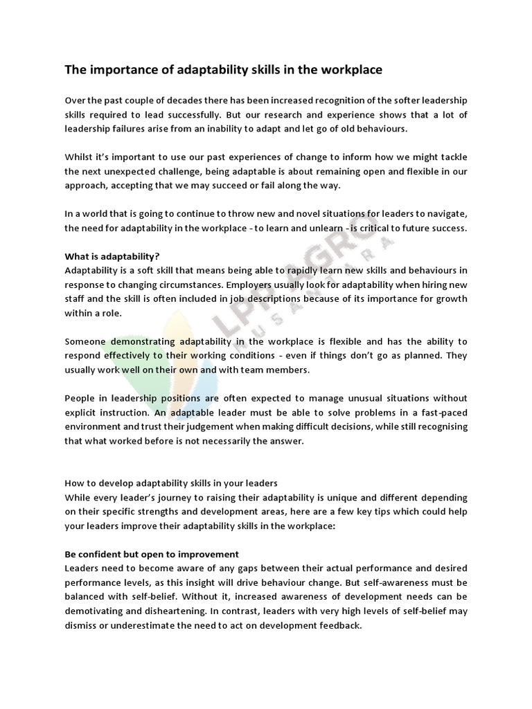 The Importance of Adaptability Skills in The Workplace | PDF ...