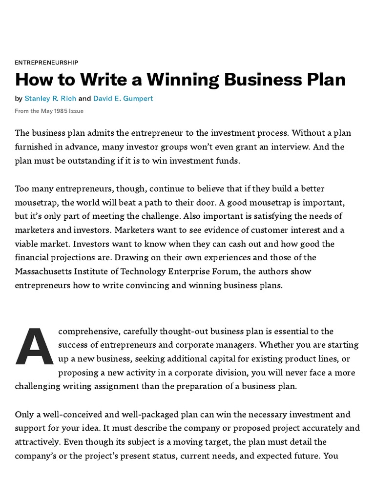 How To Write A Winning Business Plan | PDF | Investor | Entrepreneurship