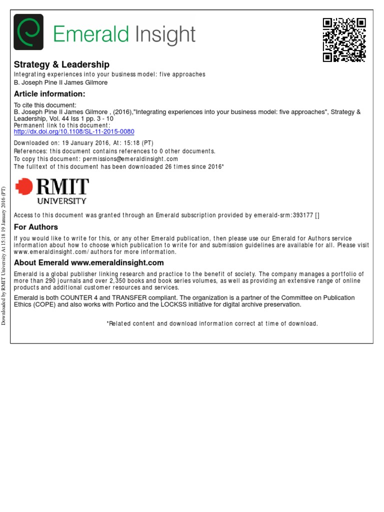 2016-Integrating Experiences Into Your Business Model-Pine and Gilmore ...