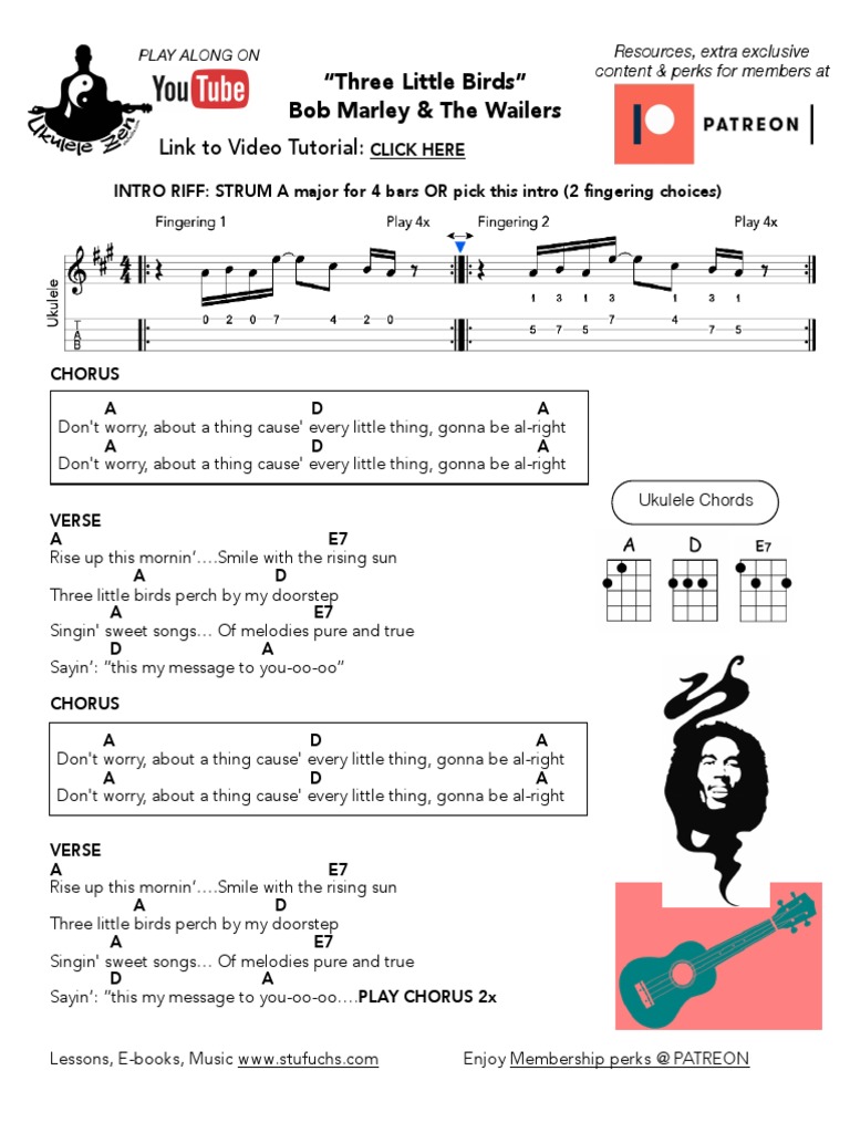 Ukulele Chords Three Little Birds Threelittlebirds PDF | PDF | Rock