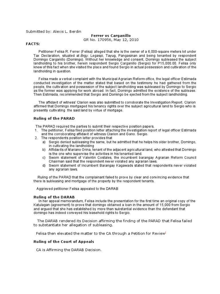 Ferrer Vs Carganill (Berdin Digest) - 1 | PDF | Evidence (Law) | Evidence