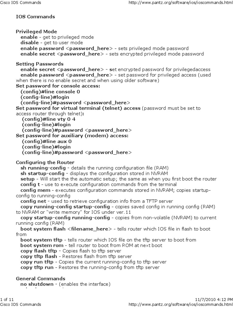 Cisco IOS Commands | PDF
