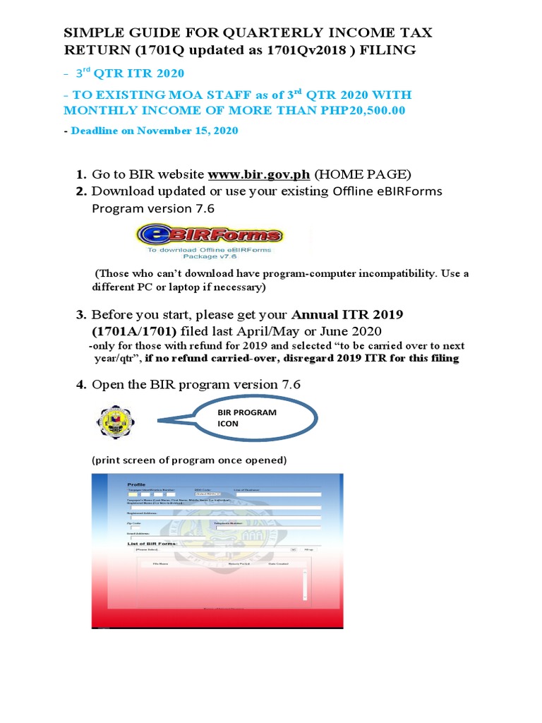 SIMPLE GUIDE FOR QUARTERLY INCOME TAX RETURN-3RD QTR 2020 | PDF | Tax ...
