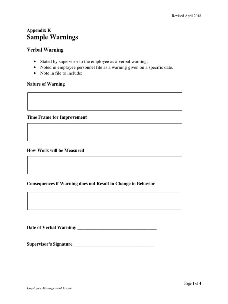 Sample Warnings: Verbal Warning | PDF | Government | Business