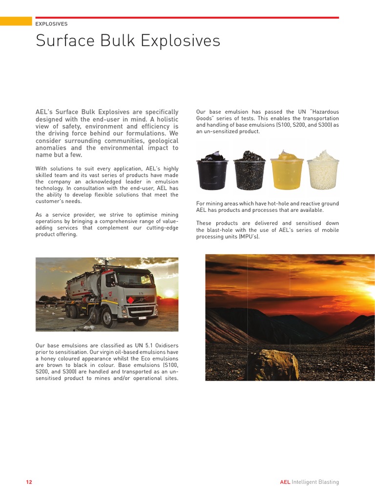 Aeci Mining Explosives Product Catalogue Surface Bulk Emulsions 2019 October | PDF | Physical ...