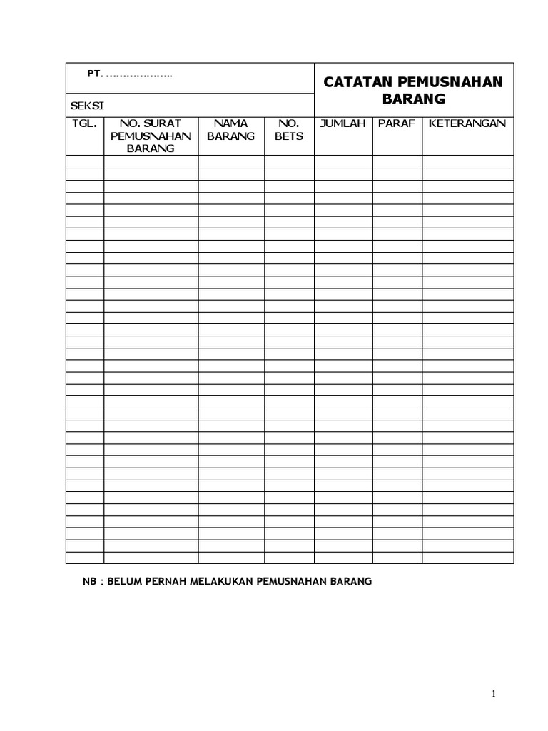 Catatan Pemusnahan Barang 2 | PDF