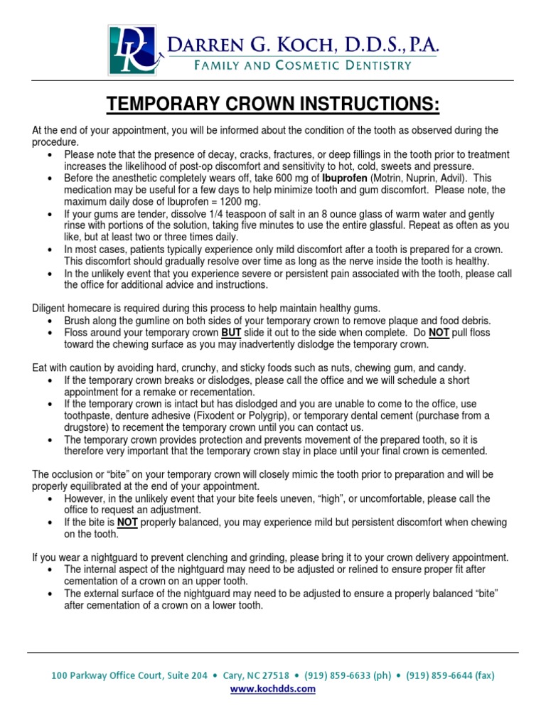 Care Instructions for a Temporary Crown: Maintaining Comfort and Proper ...