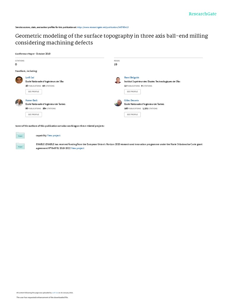Geometric Modeling of The Surface Topography in Three Axis Ball-End ...