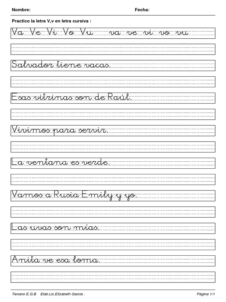 Va Ve Vi Vo Vu Va Ve VI Vo Vu: Nombre: Fecha: Practico La Letra V, V en ...
