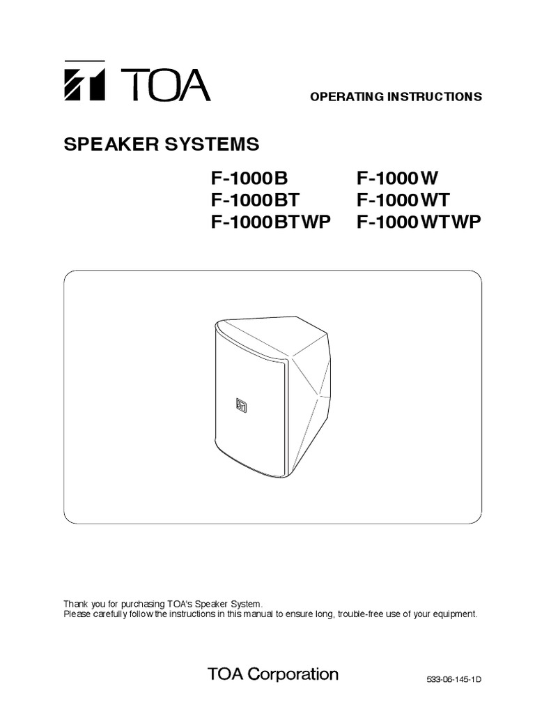 TOA Speaker System F-1000b | PDF | Loudspeaker | Screw