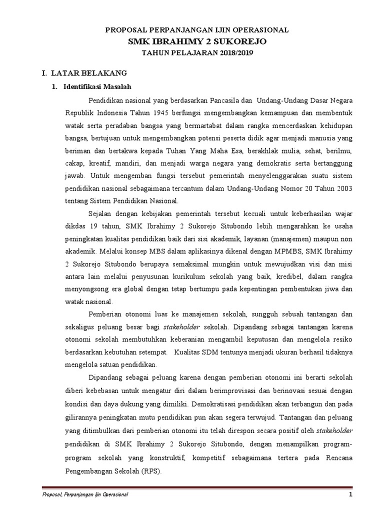 Proposal PERPANJANGAN IJIN OPERASIONAL | PDF