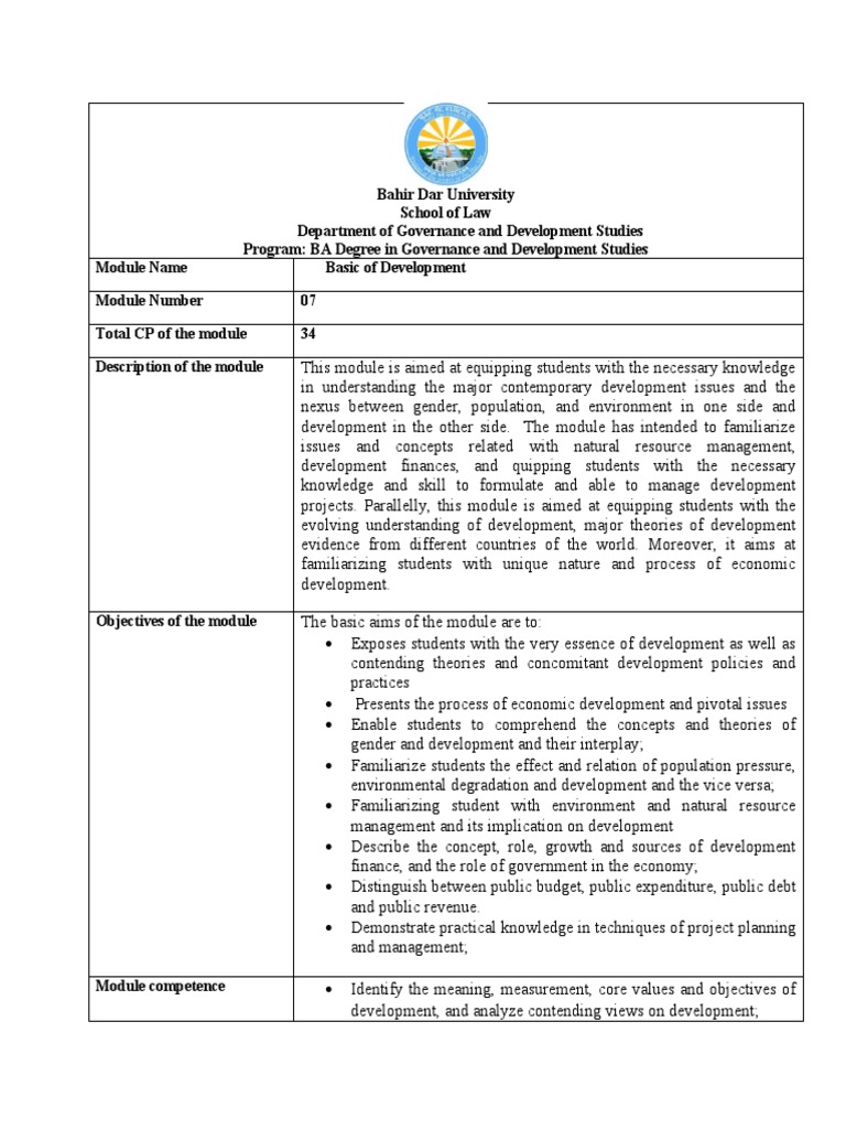 Basics of Developmet Module | PDF | Gender And Development | Economic ...