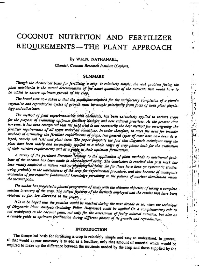Coconut Nutrition and Fertilizer Requirements The Plant Approach | PDF ...