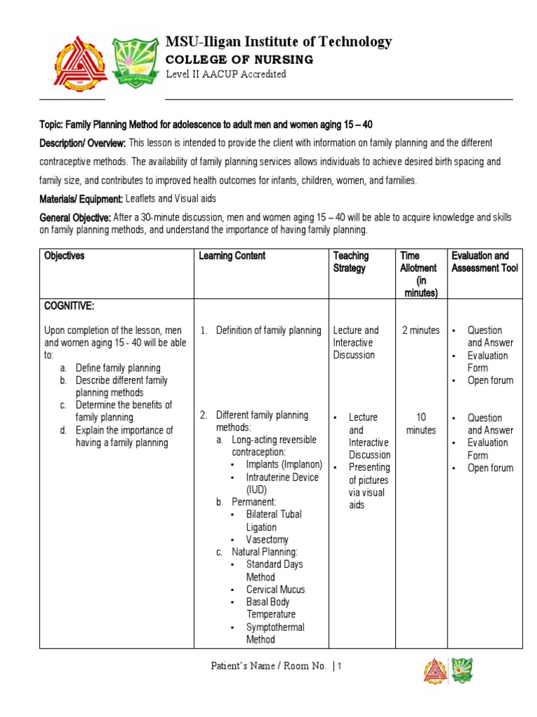 Health Teaching Plan | PDF | Breastfeeding | Family Planning