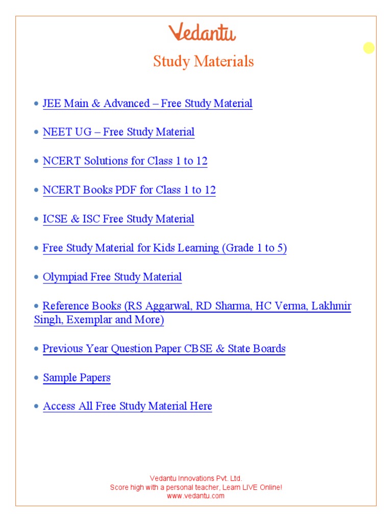 Study Materials: Vedantu Innovations Pvt. Ltd. Score High With A ...