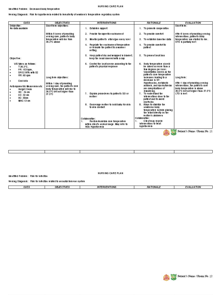 Cues Objectives Interventions Rationale Evaluation: Nursing Care Plan ...