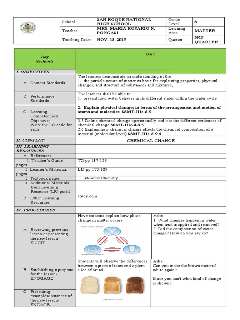 DLP For Cot-3rd Quarter | PDF | Chemical Substances | Matter DLP For Cot-3rd Quarter | PDF | Chemical Substances | Matter