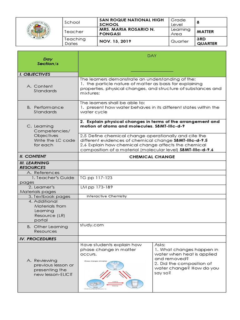 DLP For Cot-3rd Quarter | PDF | Chemical Substances | Matter DLP For Cot-3rd Quarter | PDF | Chemical Substances | Matter
