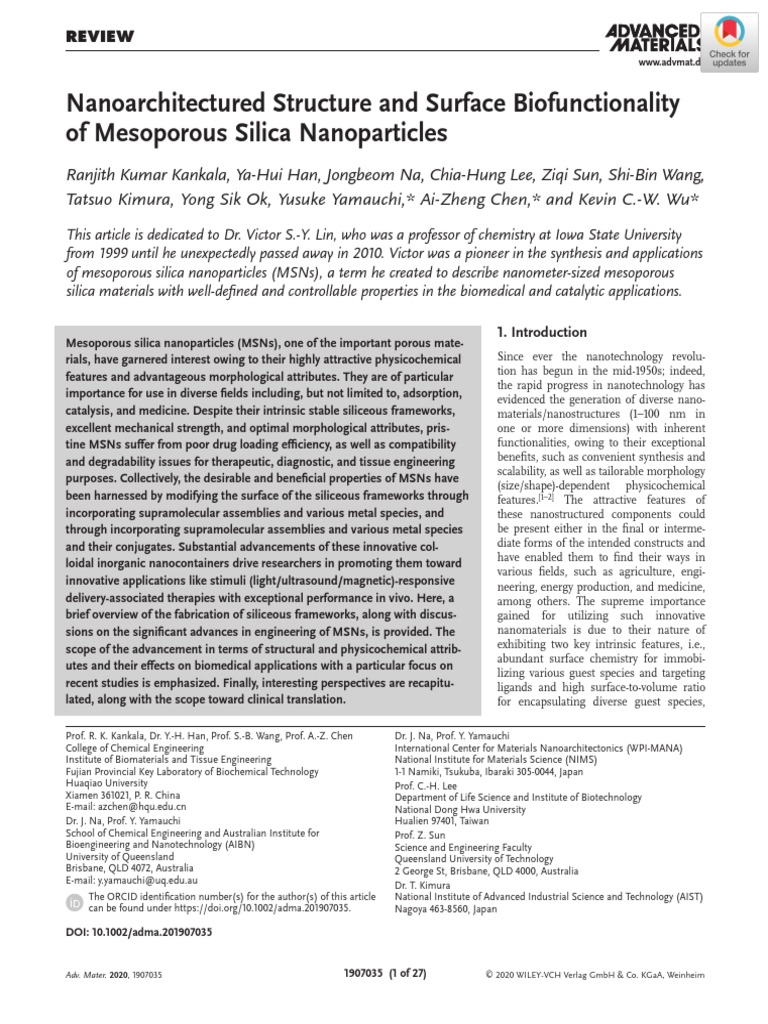 Mesoporous Silica Nanoparticles | PDF | Crystal Growth | Polymers