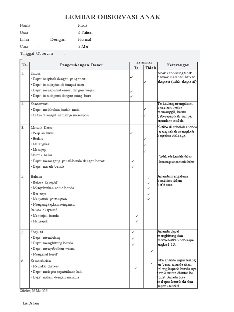 Lembar Observasi Anak (Tugas Belajar 1 Anak Berkebutuhan Khusus) | PDF Lembar Observasi Anak (Tugas Belajar 1 Anak Berkebutuhan Khusus) | PDF