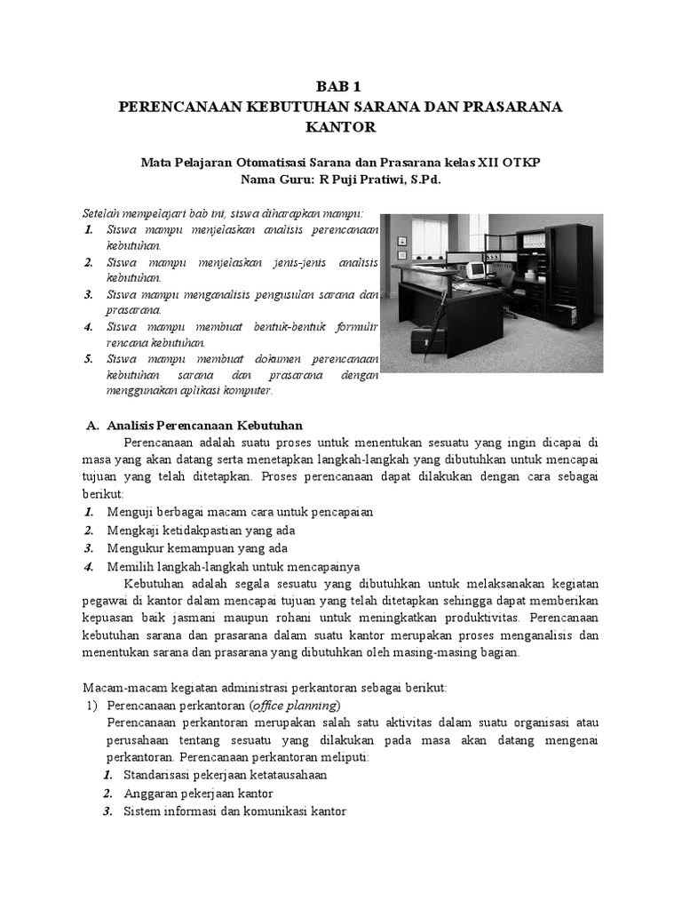 OTK Sarana Dan Prasarana - XII OTKP - Perencanan Kebutuhan Sarpras | PDF OTK Sarana Dan Prasarana - XII OTKP - Perencanan Kebutuhan Sarpras | PDF