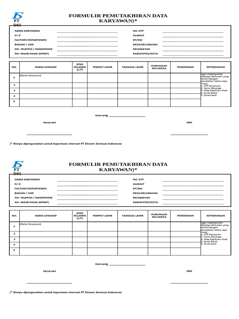 Form Pemutakhiran Status Karyawan | PDF