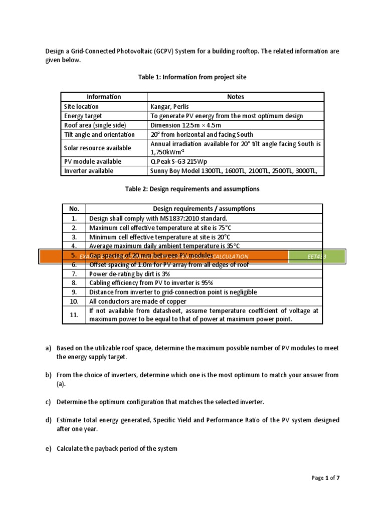 Example 1 GCPV Design Calculation | PDF | Photovoltaics | Photovoltaic ...