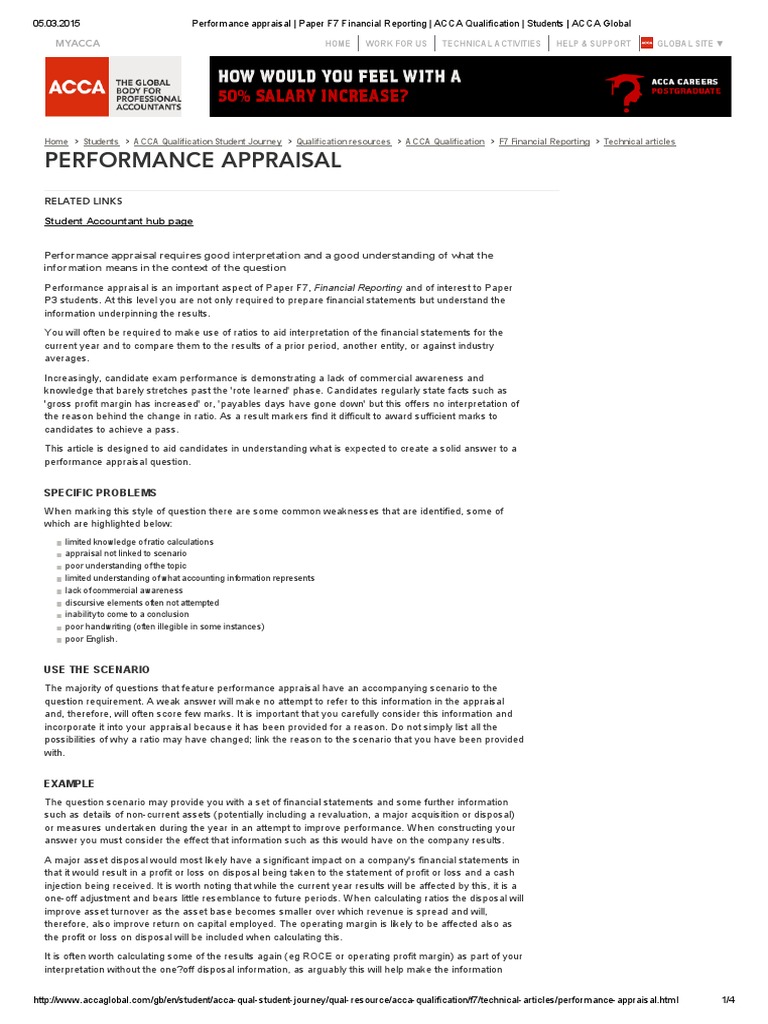 Performance Appraisal in ACCA F7 | PDF | Debt | Credit