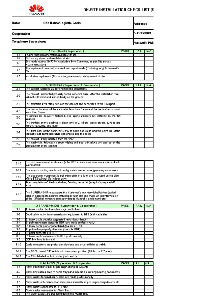 On Site Installation Check List 5.0 | PDF | Electrical Connector ...