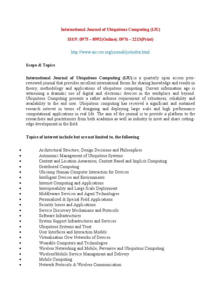 International Journal of Ubiquitous Computing (IJU) | PDF | Internet | Computing