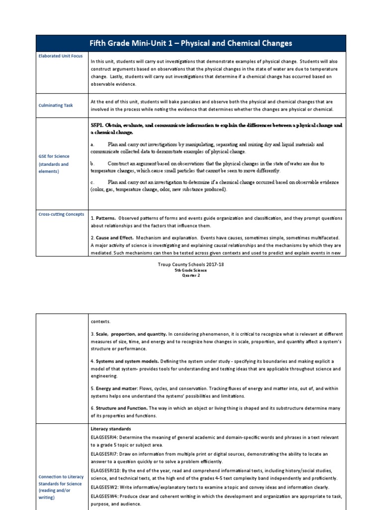 Fifth s5p1 Physical and Chemical Changes | PDF | System | Water