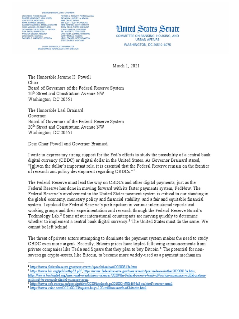 Federal Reserve - Letter 03012021 | PDF | Federal Reserve | Central Banks