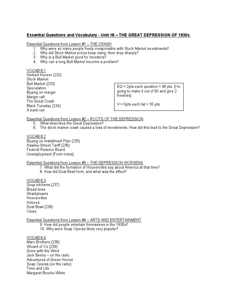 Great Depression Study Guide | PDF | Great Depression | Franklin D ...