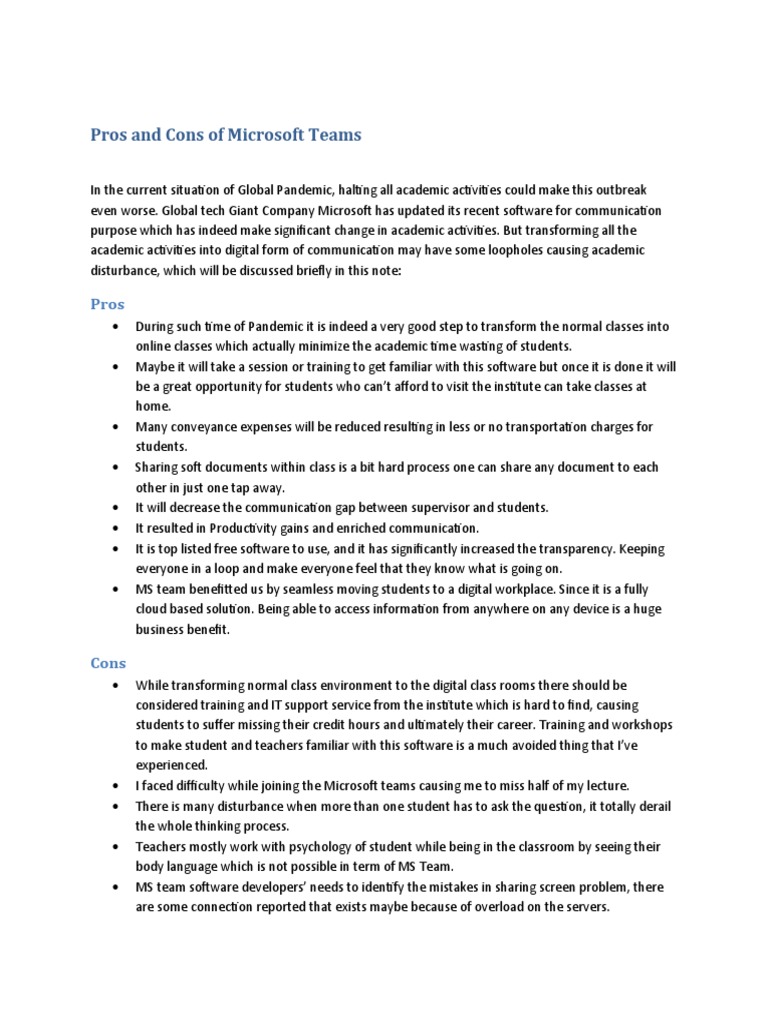 An Analysis of the Pros and Cons of Using Microsoft Teams for Academic ...