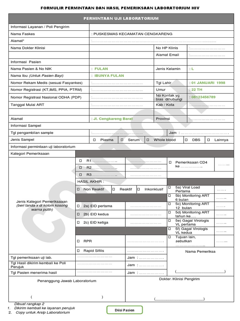Contoh Formulir Catin PKM Cengkareng 2020 | PDF