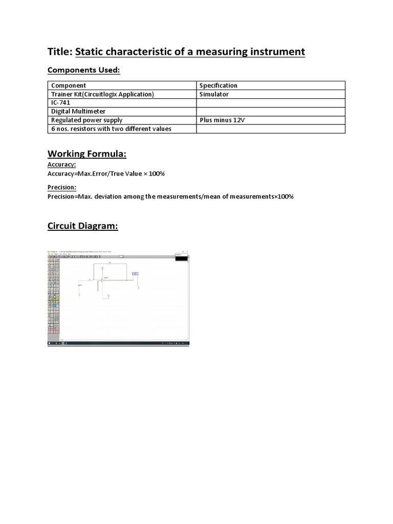 Title: Static Characteristic of A Measuring Instrument: Working Formula ...