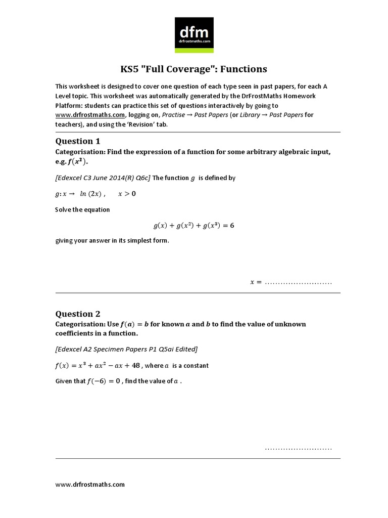 KS5 "Full Coverage": Functions: (Edexcel C3 June 2014 (R) Q6c) | PDF | Function (Mathematics ...