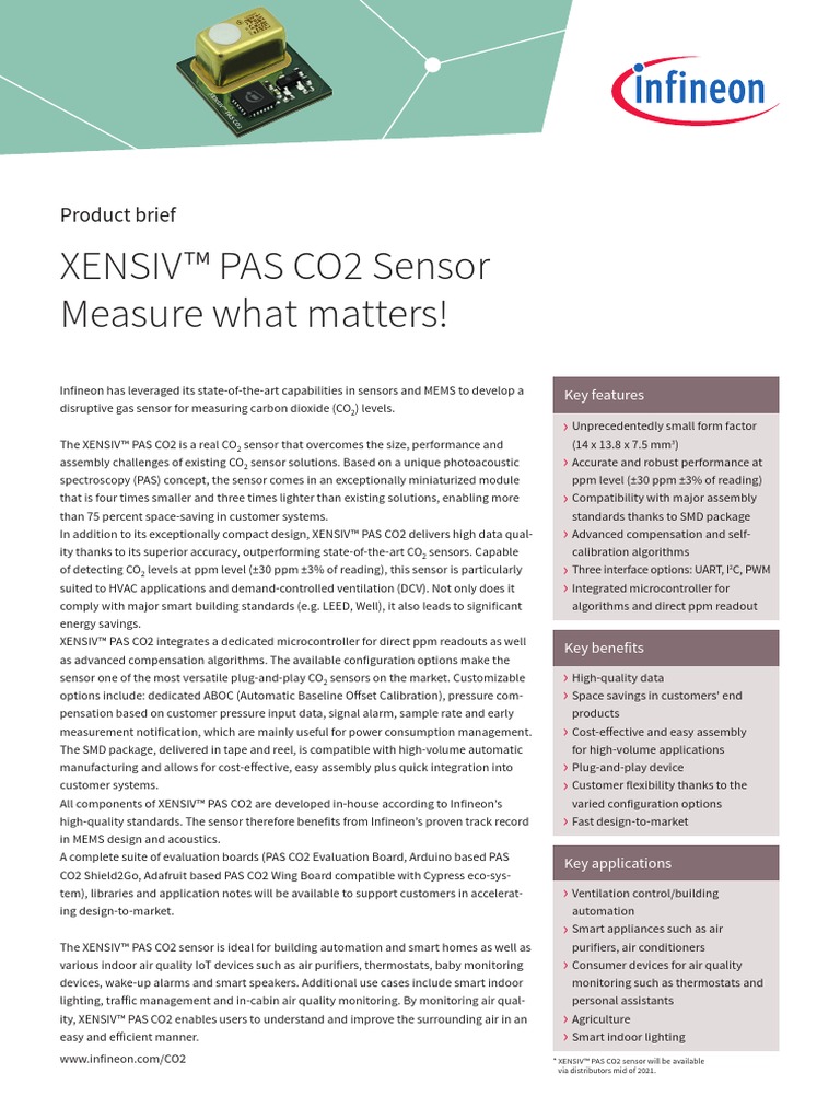 Xensiv™ Pas Co2 Sensor Measure What Matters!: Product Brief | PDF | Microphone | Infrared