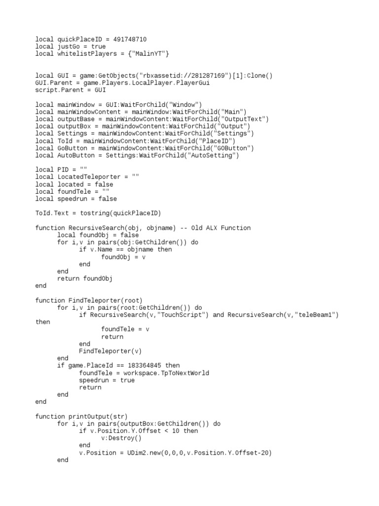Teleport Gui Roblox | PDF | Computer Programming | Computer Science