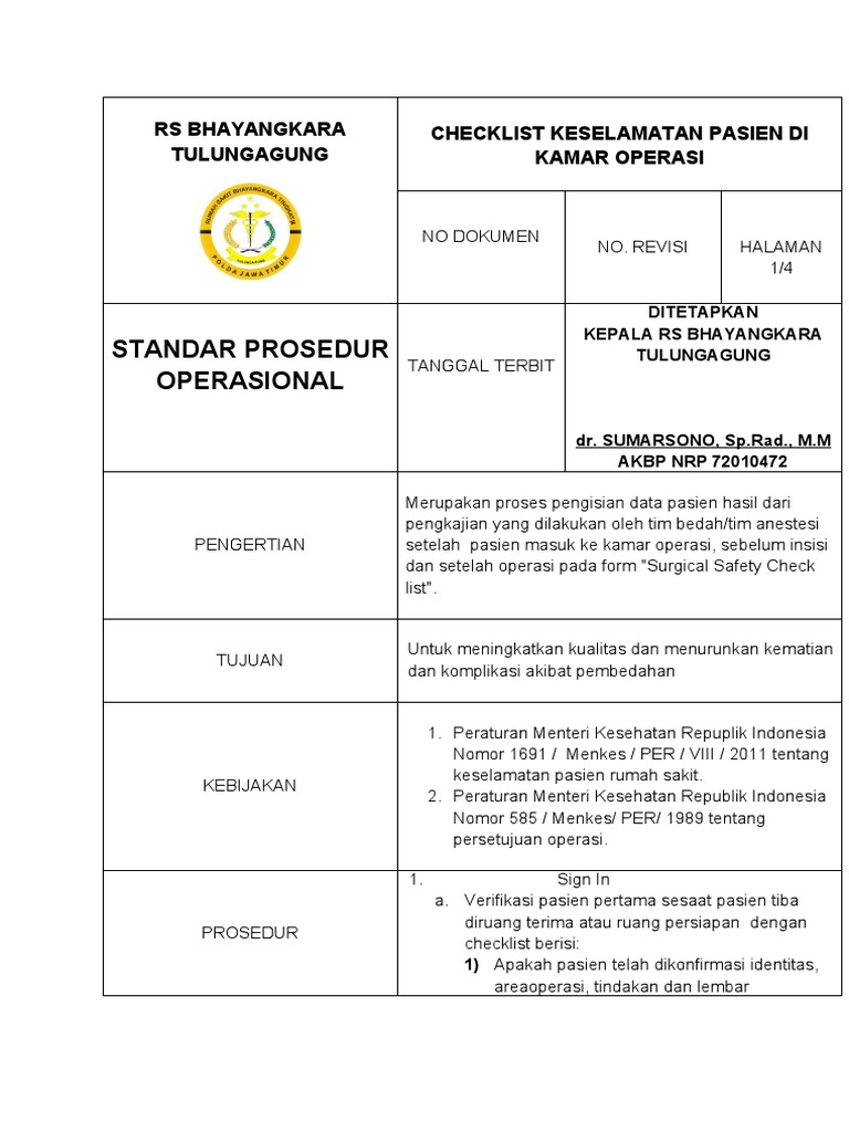 Spo Checklist Keselamatan Operasi | PDF
