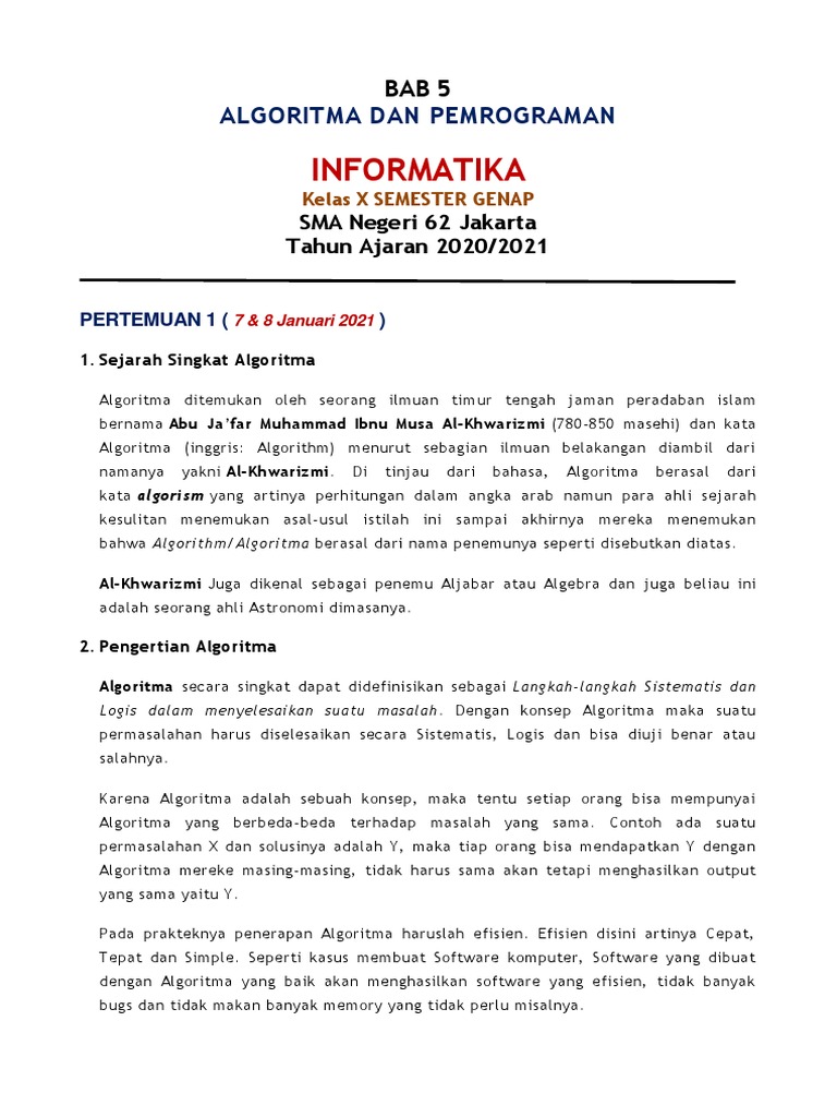 Bab 5 Algortima Dan Pemrograman Pertemuan 1 | PDF | Metode & Bahan Ajar | Komputer