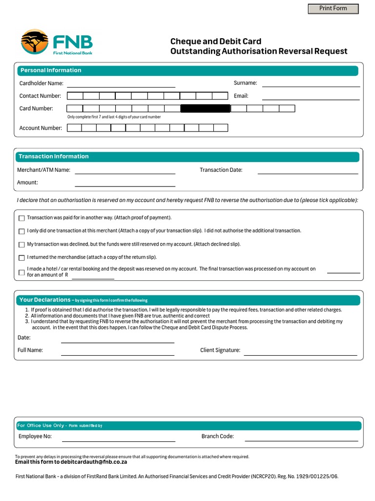 Cheque and Debit Card Outstanding Authorisation Reversal Form v2 ...