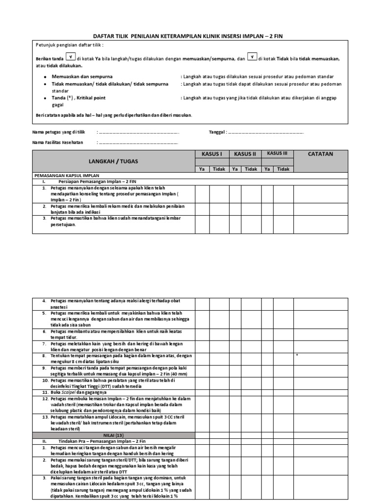 Daftar Tilik Pemasangan Implan 2 Fin Bedah | PDF