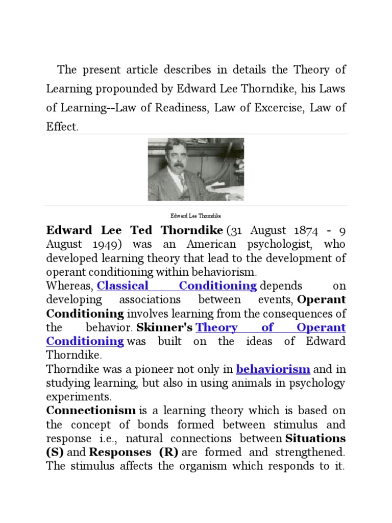 Edward Lee Thorndike | PDF | Behaviorism | Mind–Body Problem