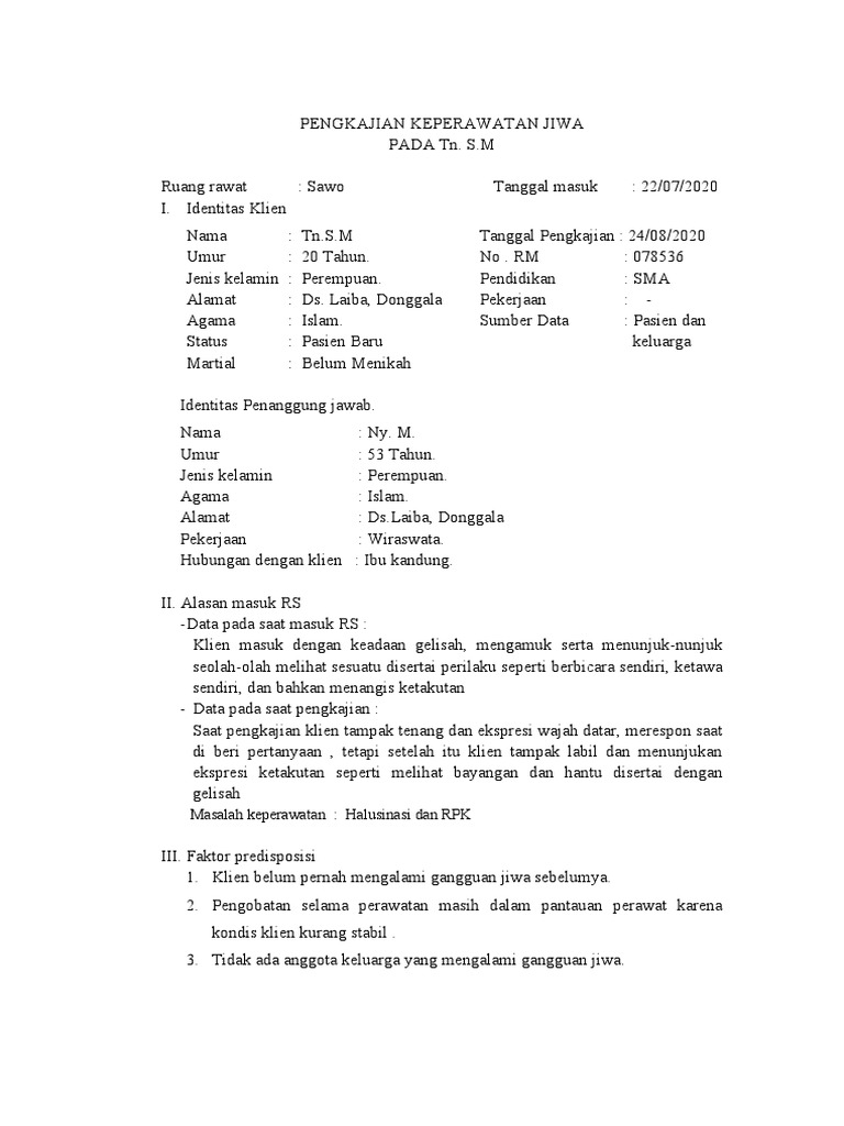 Pengkajian Jiwa Pada Pasien Halusinasi | PDF | Gaya Hidup