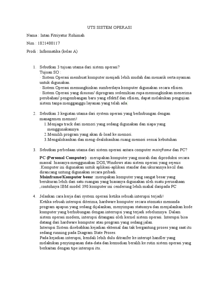 Uts Sistem Operasi | PDF