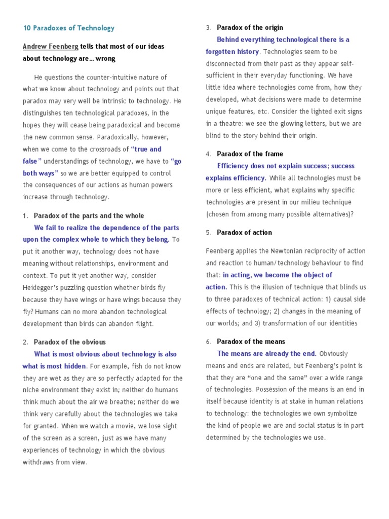 10 Paradoxes of Technology: Andrew Feenberg | PDF
