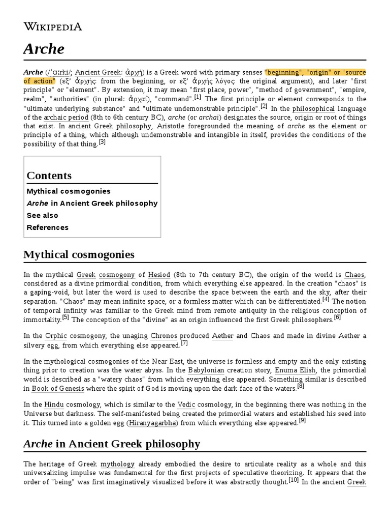 Arche - Wikipedia | PDF | Ancient Greek Philosophy | Metaphysics